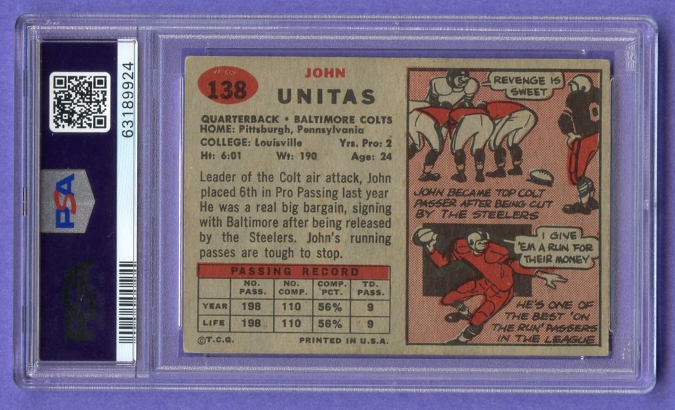 1957 Topps Johnny Unitas #138 Colts Rookie Card PSA Graded VG-EX 4. | eBay
