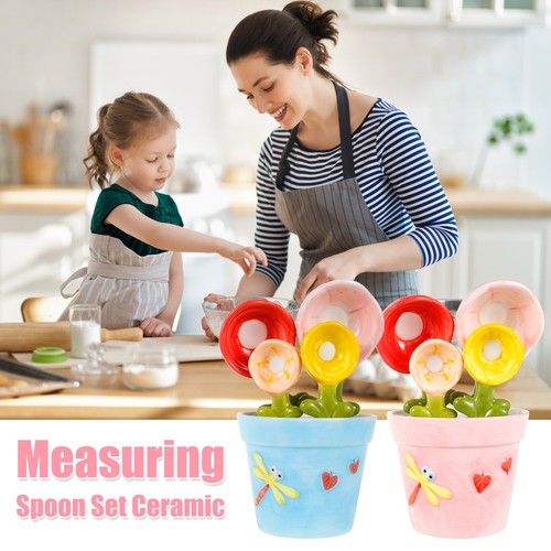 4Pcs Flower Measuring Spoons Set in Pot Cute Ceramic Measuring Spoons ...