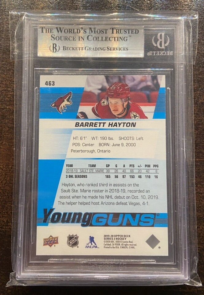 Barrett Hayton 2019-20 Upper Deck Young Guns Rookie Card, BGS 9, #463 ...