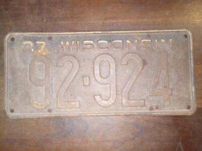 1937 Wisconsin License Plate 92 ︎924 Authentic Original License Plate ...