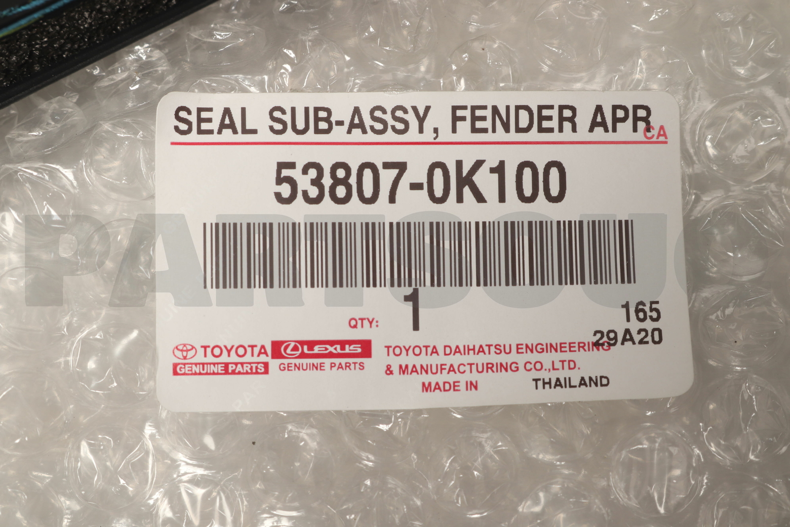 538070K100 Genuine Toyota SEAL SUB-ASSY FENDE 53807-0K100 | eBay