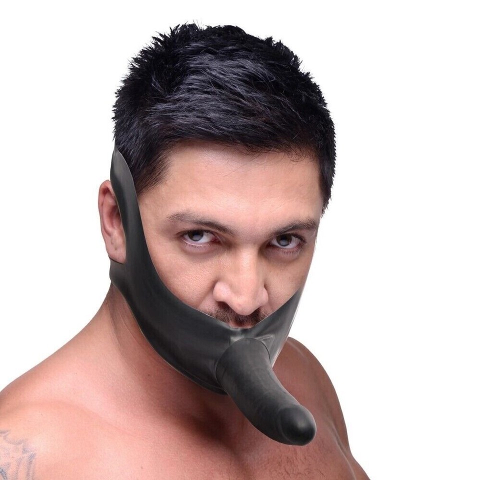 Face Fuk Strap On Black Dildo Mouth Gag Latex Head Gear Harness Fetish ...