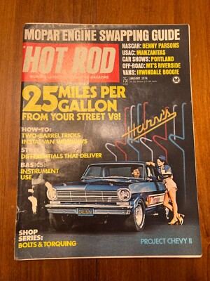 Hot Rod Magazine January 1974 Project Chevy II Mopar Engine Swapping ...