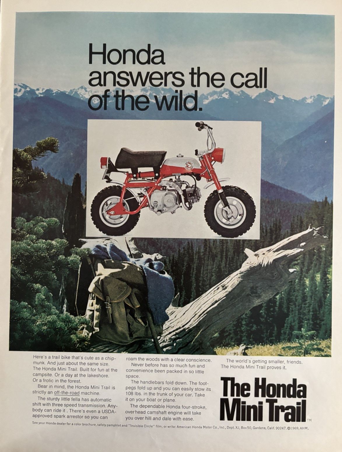 Honda Mini Trail Motor bike Call Wild Off Road Machine Four VTG Print ...