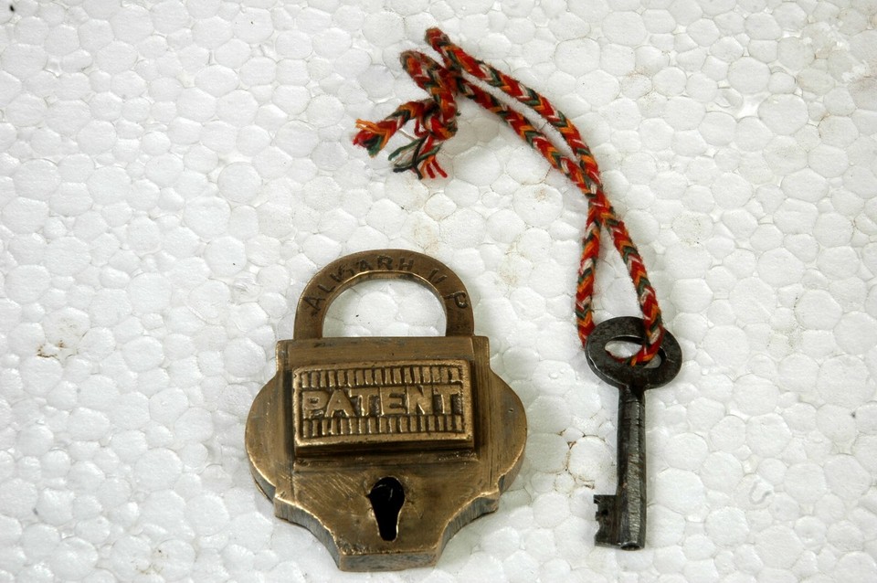 Vintage Old Collectible Antique Rare Handmade Patent Engrave Brass Lock ...