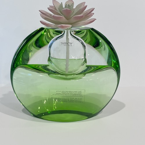 Vintage Tarnow Oil Scent Vase Emerald Green Crystal Glass Poland Double ...