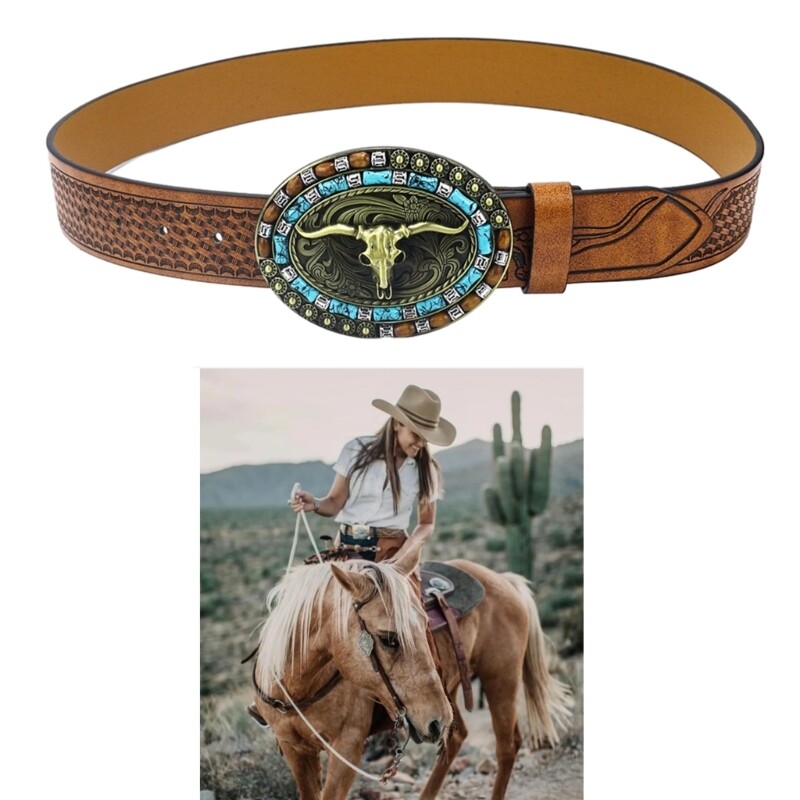 Unique Teens Relief Bull Head Buckle Belt Eye-catching Adjustable Waist ...