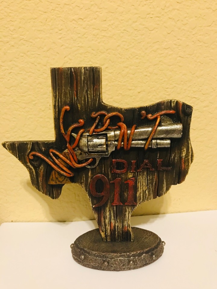 Texas Map Gun Plaque Dial 911 Rustic Pistol Western Decor Table-Top | eBay