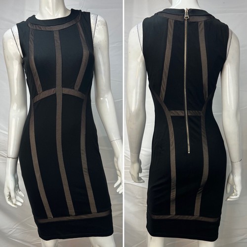 Bebe Sleeveless Black Stretchy Mesh Panel Illusion Bodycon LBD Pencil 6 ...