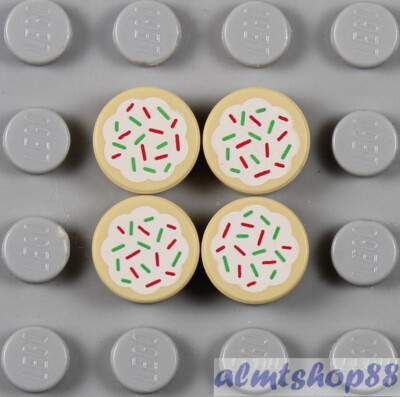 LEGO - 4 pcs Cookie w/ Frosting & Sprinkles Red Green 1x1 Round Printed ...