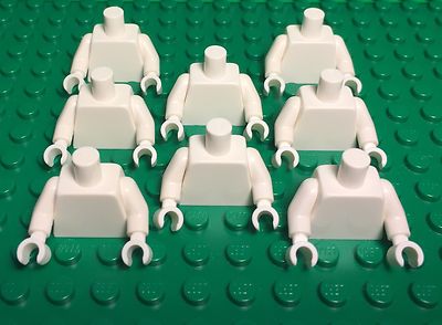 Lego 8 Pieces White Torso / Plain Monochrome Mini Figures Building Body ...