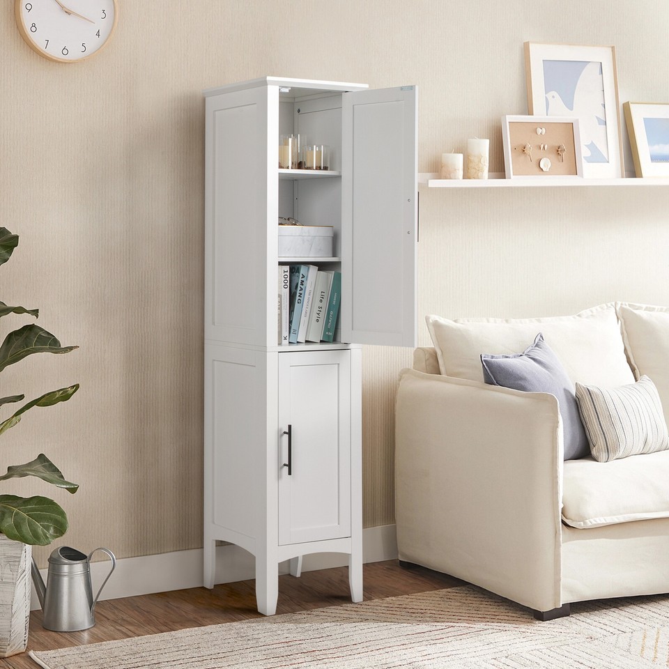 63 in Tall Bathroom Storage Cabinet Linen Tower with Adjustable 5 ...