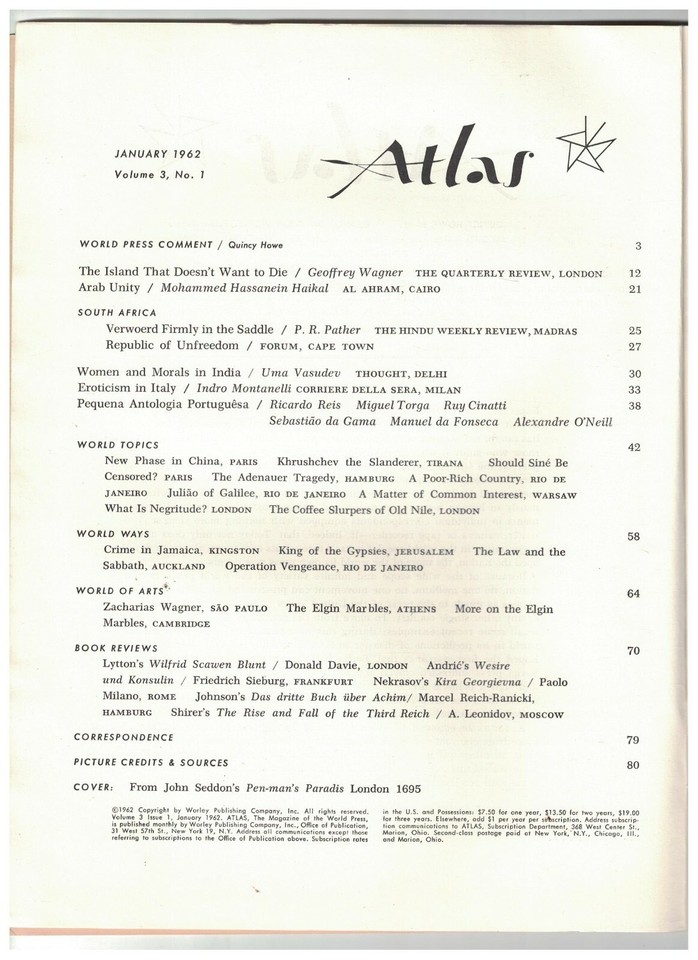 Atlas Magazine January 1962 China Corsica Crime in Jamaica Elgin ...