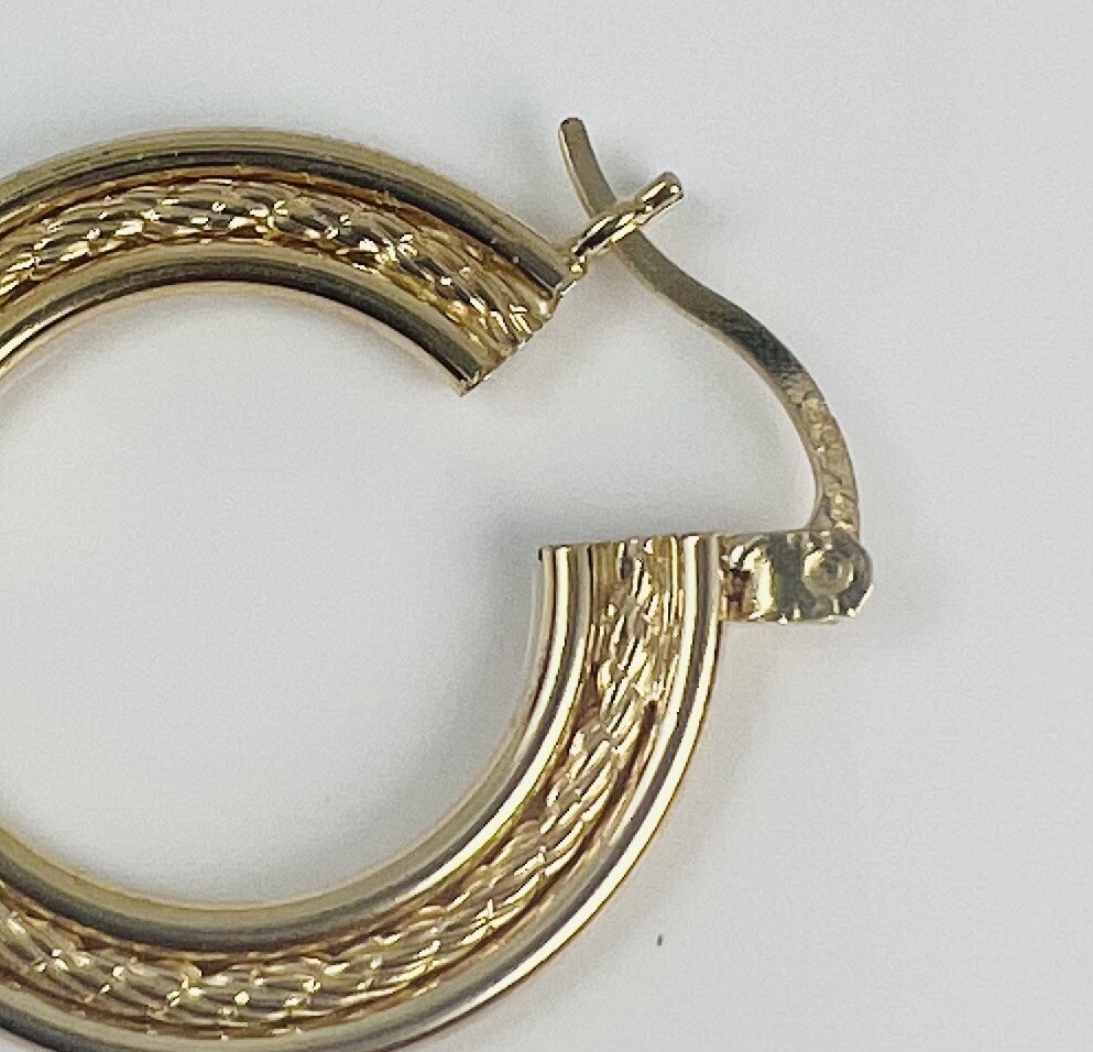 14K Yellow Gold Signed Hoop Earrings - Gem