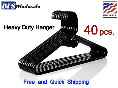 Plastic Hangers HD Heavy Duty, 40 Pcs. Black Color, Made in USA,Durable ...