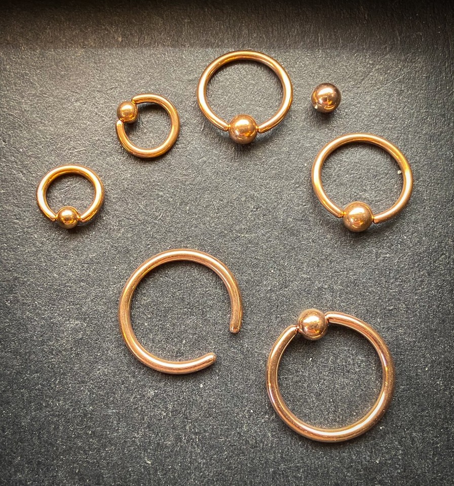 PAIR Rose Gold Captive Bead Rings CBR's Nipple, Septum, Helix, Tragus ...