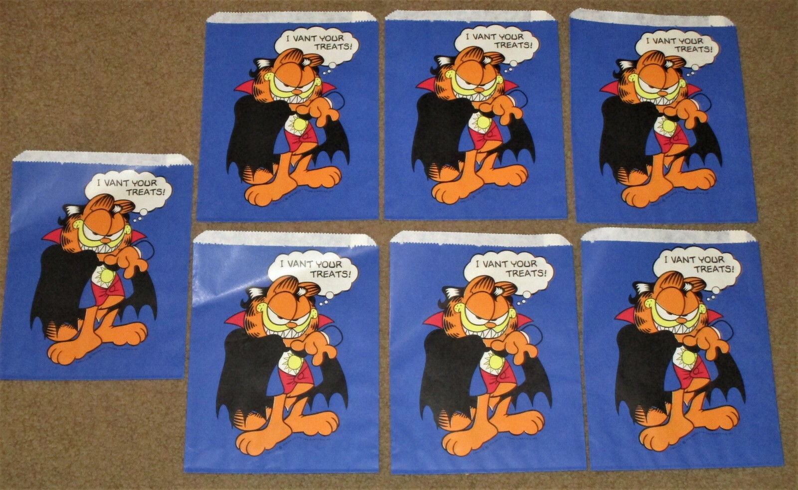 HTF 7 VTG VAMPIRE GARFIELD HALLOWEEN PAPER TREAT CANDY BAGS HALLMARK ...