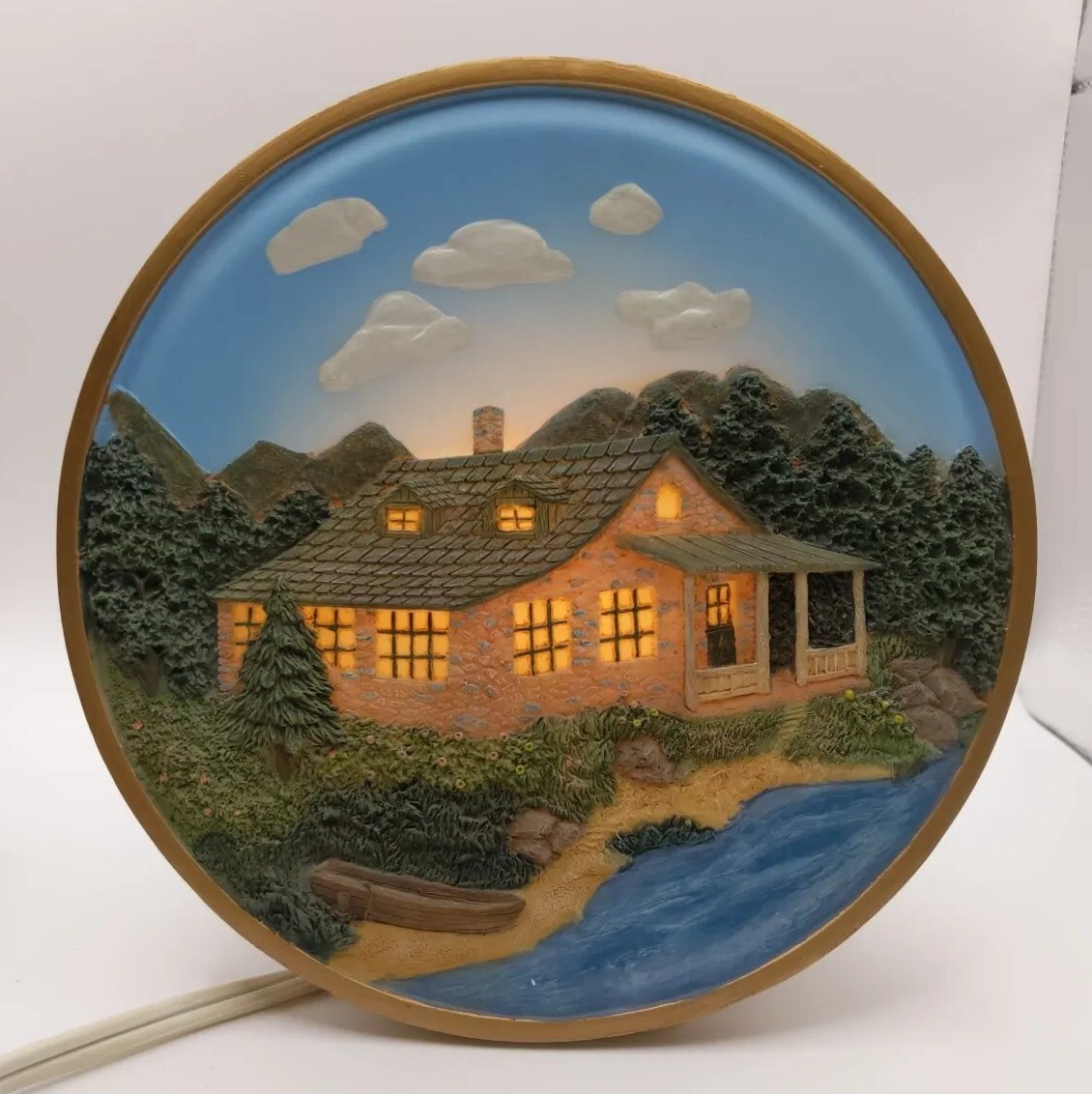 Stone Log Cabin Accent Lamp Hand Painted Plate Night Light By Alsy ...
