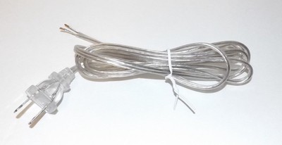 6' CLEAR SILVER PLASTIC COVERED LAMP CORD SET POLARIZED PLUG 18/2 SPT-1 ...