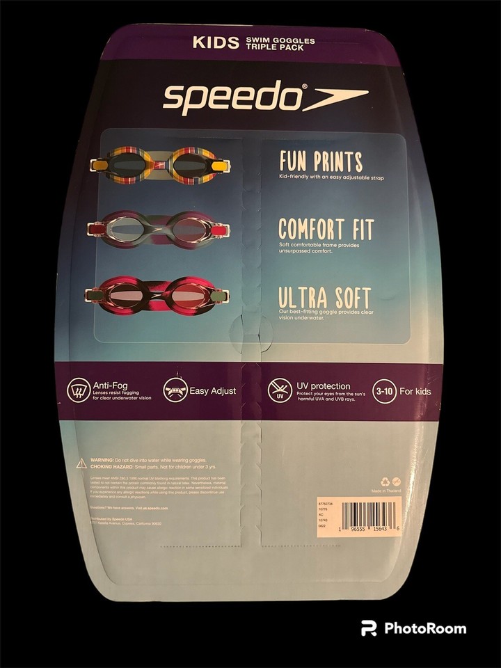 Speedo Kids Swim Goggles Triple Pack ~ Fun Prints! Multicolor, Ages 3 ...