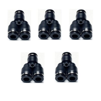 5PCS Pneumatic PY Series 1/4" Tube Y Splitter Push Lock Fittings Black ...