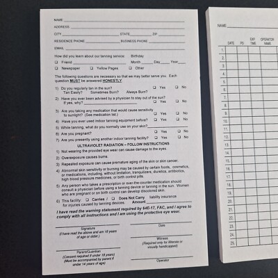 50 Tanning Client Cards Two Sided 8" x 5" | eBay