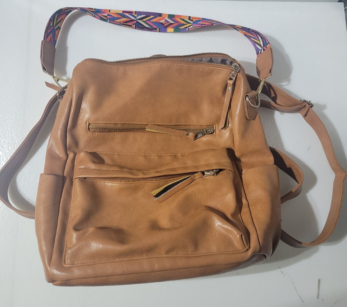 Vegan Leather Backpack Purse Medium Chestnut - Gem