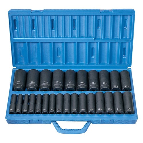 Grey Pneumatic 1/2" Drive Metric 6-Point Deep Impact Socket Set 26 ...