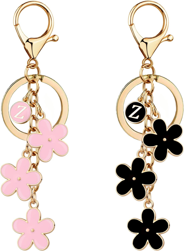 A-Z Letter Keychain for Women, Black and Pink Letter Key Chains Women ...