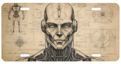 Da Vinci Male Cyborg Schematic Sketch License Plate 6 X 12 Inches ...
