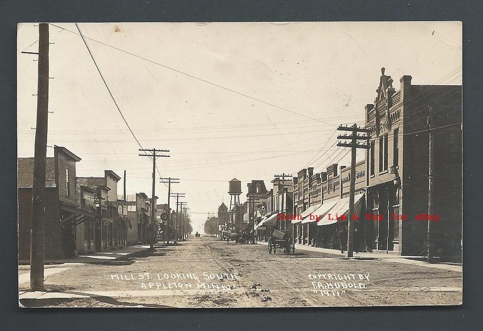 Appleton rppc Mill Street Hubold MN Minnesota stamps 1911 | eBay
