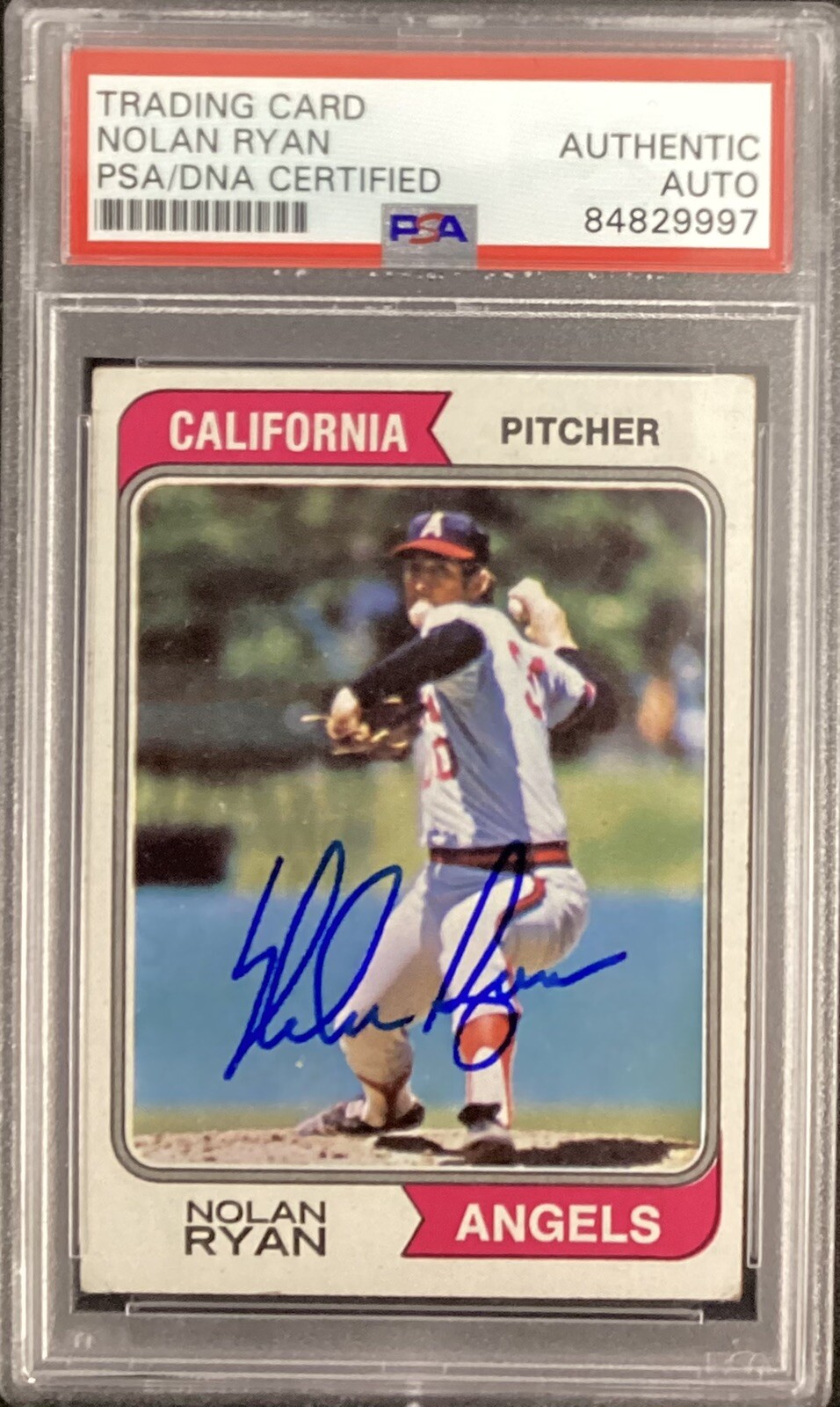 Nolan Ryan Signed 1974 Topps #20 Baseball Card Angels Cy HOF Autograph ...