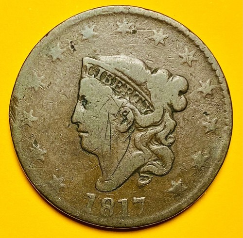 1817 U.S. CORONET HEAD LARGE CENT 1C PENNY COIN (VG-Very Good), Copper ...