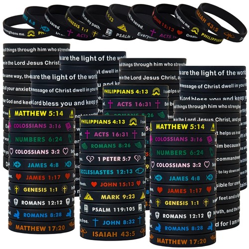 100 Pcs Silicone Religious Wristbands Bible Verse Rubber Bracelets for ...