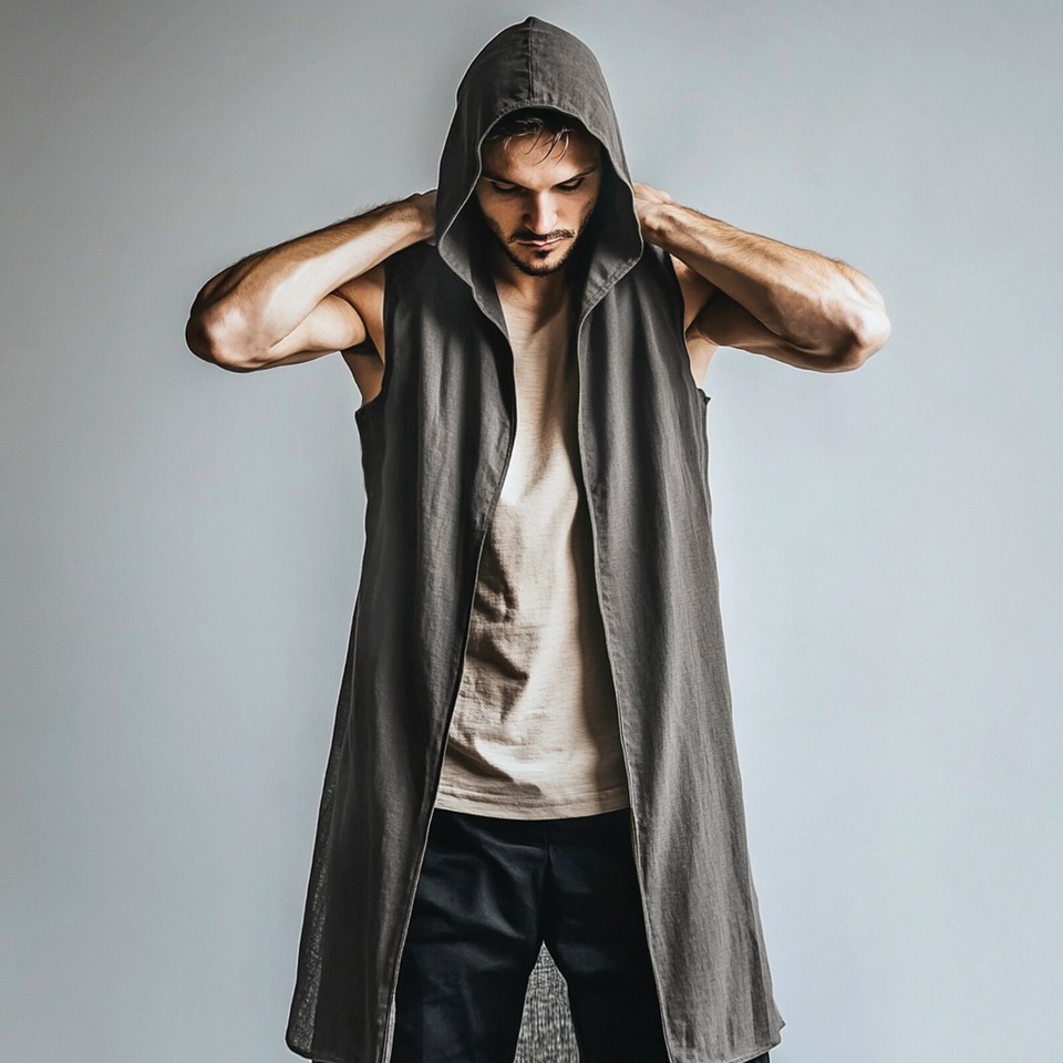 Medieval Mens Surcoat, Linen Hooded Tunic, Renfaire Cape, LARP Ranger ...