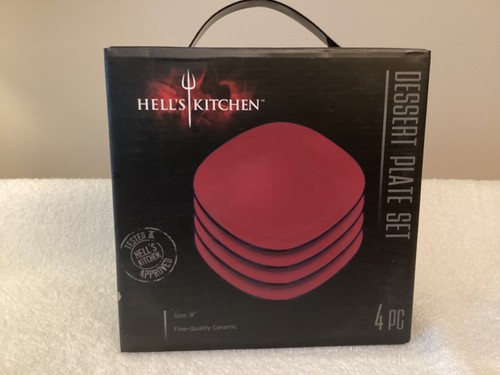 Hell's Kitchen 4 Piece Dessert 8" Plate Set Fine Red & Black Ceramic ...