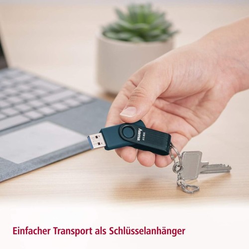 Hama 182464 "Rotate" USB Flash Drive, USB 3.0, 64GB, 70Mb/s, petrol ...
