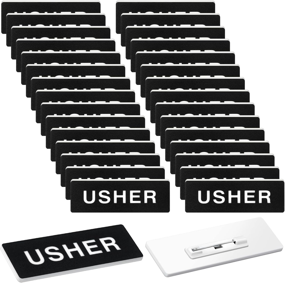 30 Pack Usher Badges for Church, Round Corner Acrylic Usher Name Tags ...