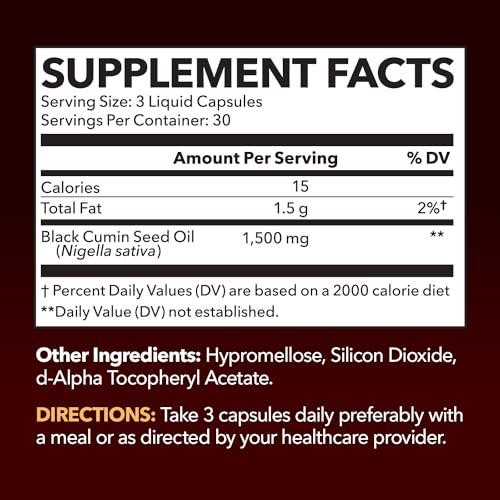 Cold Pressed Black Seed Oil Capsules - 1500mg Black Cumin Supplement ...