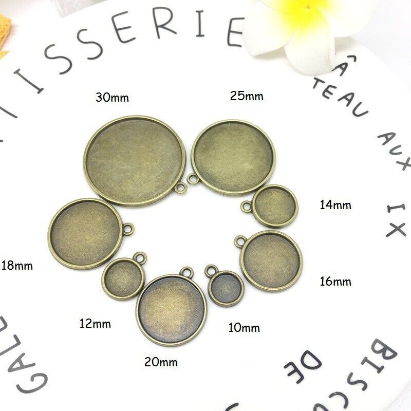 Vintage Alloy Charms Pendants DIY Round Cabochon Blank Bezel Base Tray ...