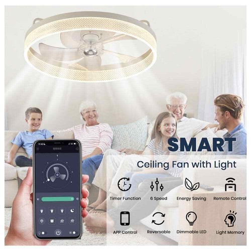 FANNEHONNE 20" LED Flush Mount Ceiling Fan, White, Low Profile, for ...