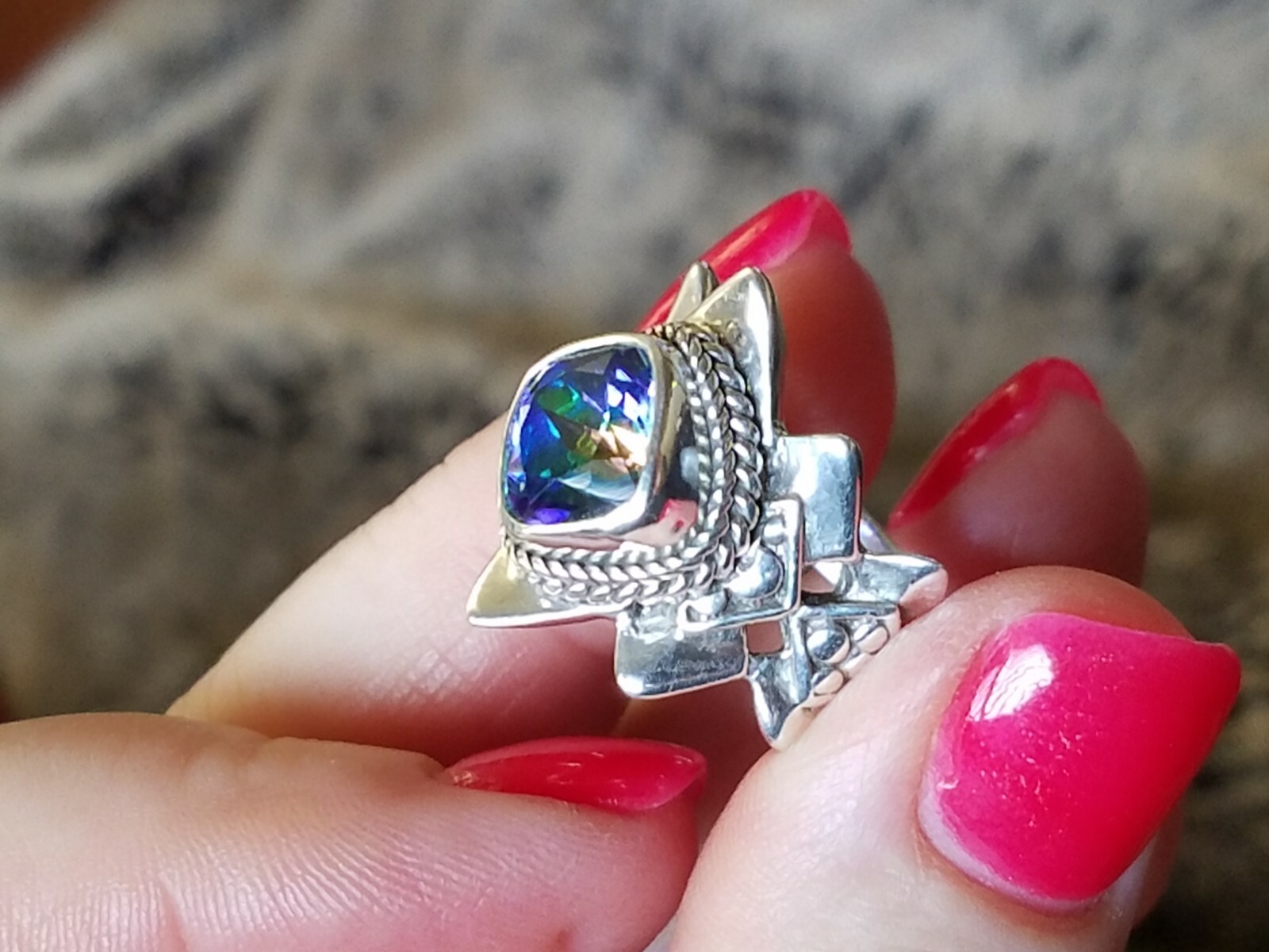 Sarda Artisan Of Bali Sterling silver Blue Mystic Quartz Ring Size 8--8 ...