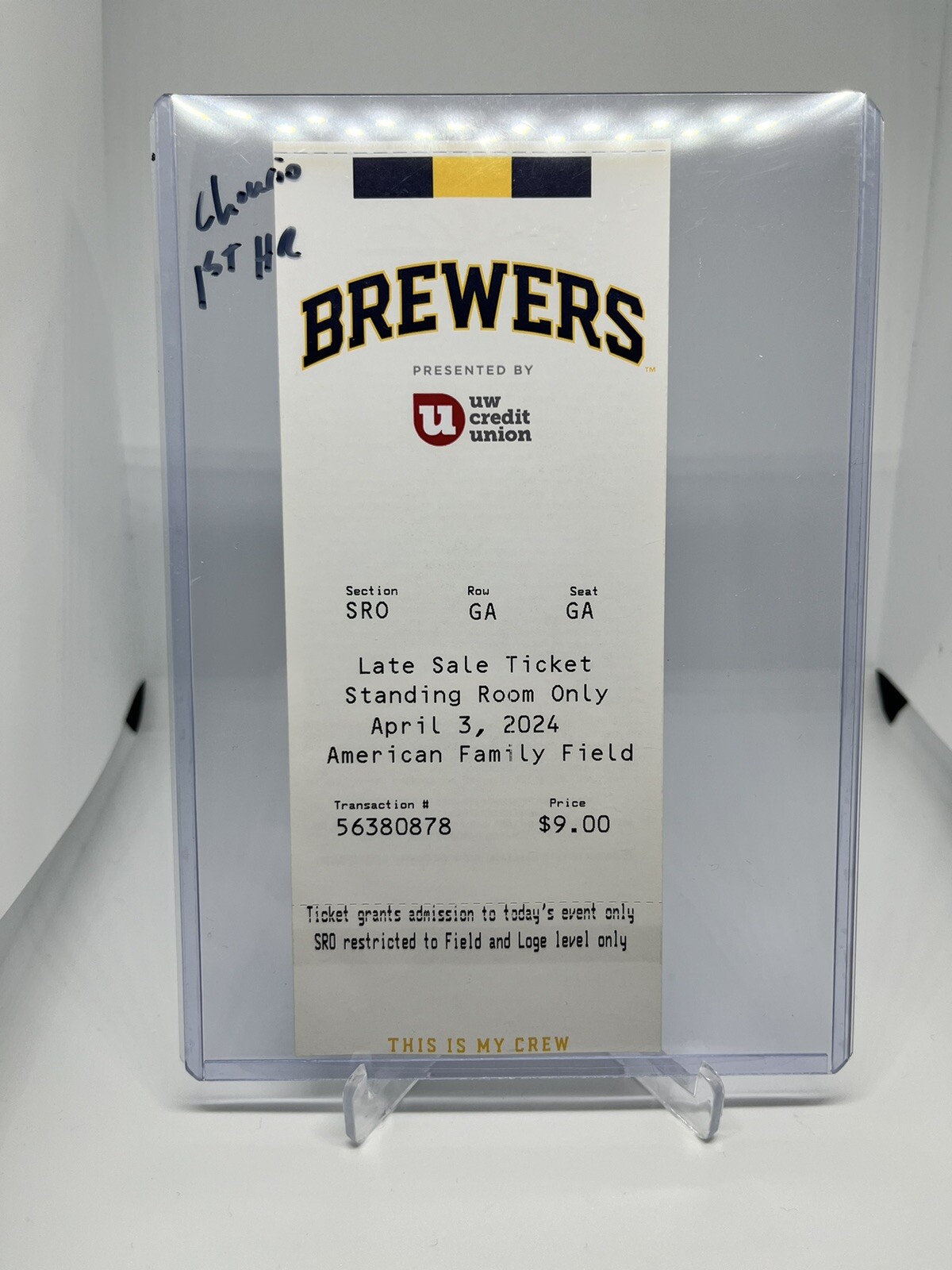 Jackson Chourio Ticket Stub First MLB Home Run Game 4/3/2024 Milwaukee ...