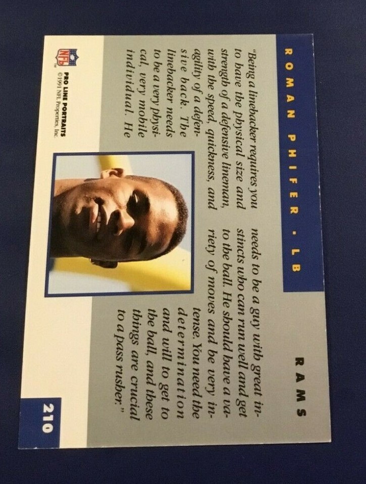 1991 Pro Line Portraits # 210 ROMAN PHIFER ROOKIE RC Los Angeles Rams ...