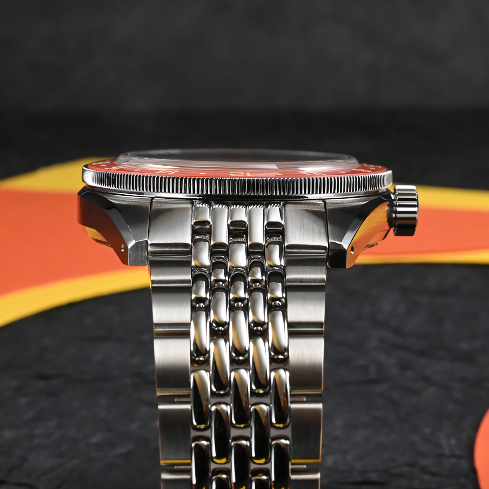 SAN MARTIN SN0116-LUM GMT Full Lume Automatic Stainless Steel 39.5mm ...