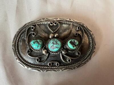 Silver Turqouise Native American Belt Buckle Mystery Artist B Arrowhead ...