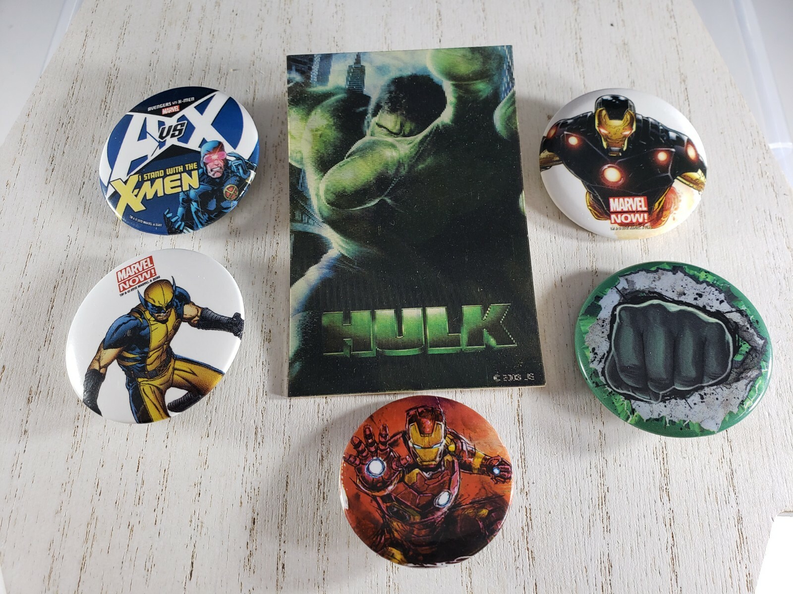 Lot of 6 Badge Button Pins MARVEL HULK Holographic X-Men Iron Man MORE ...