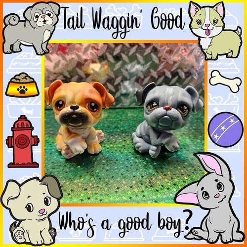 Littlest Pet Shop LPS Authentic Bulldog Lot #668 & #46 Tan Dog Grey Dog ...