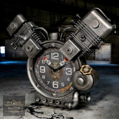 Industrial Engine Wall Clock Steampunk Silver Metal Den Man Cave ...