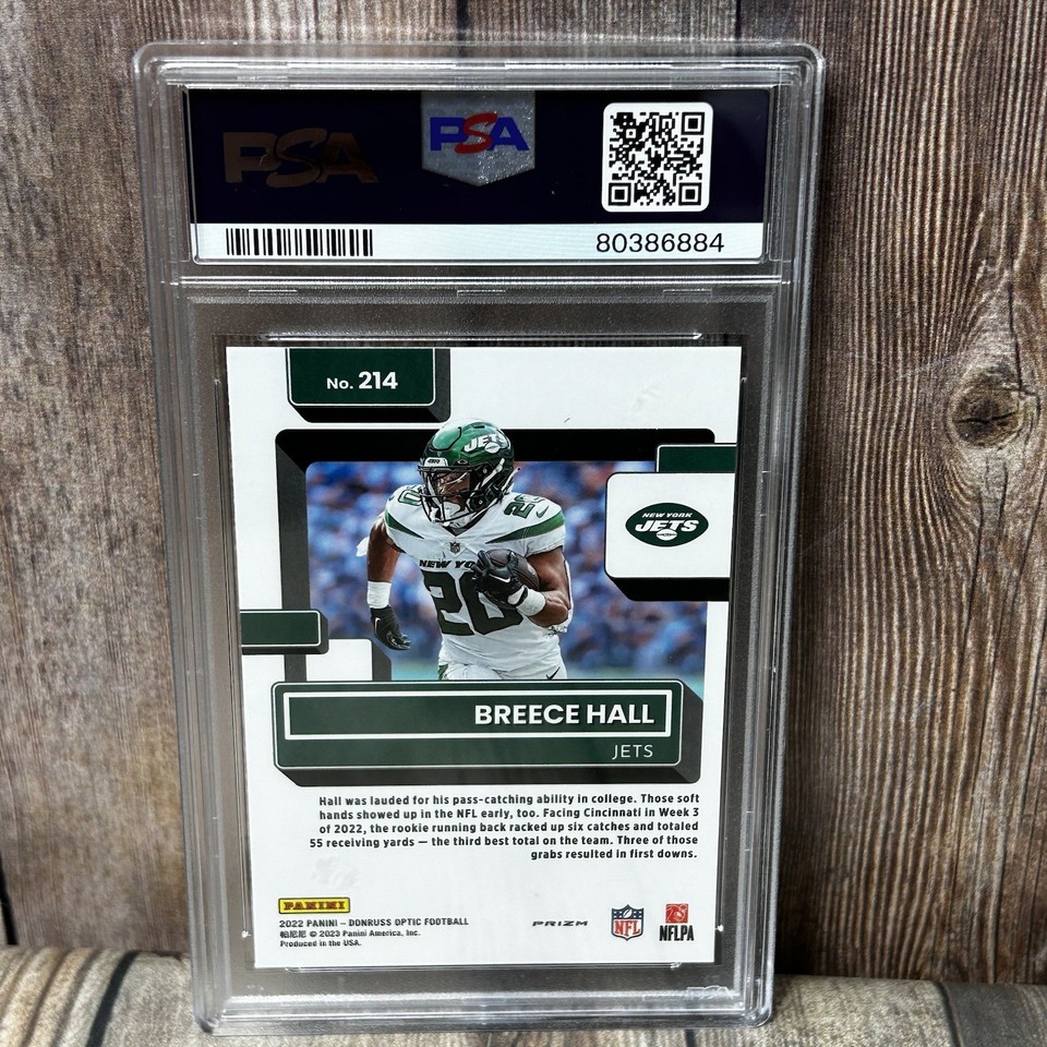 Breece Hall - 2022 Panini Donruss Optic Holo PSA 10 #214 RC - New York ...